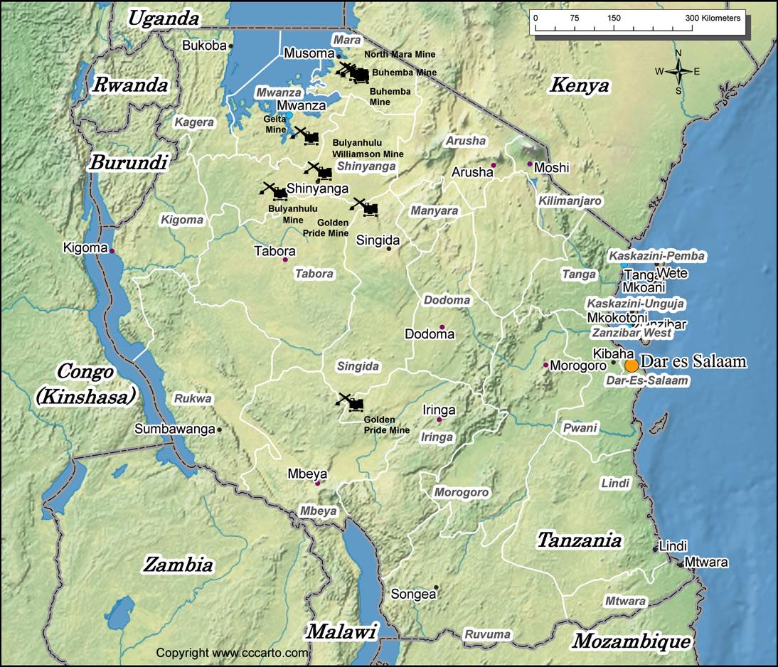 Tanzania Gold Mines Map | Tanzania Gold Mining History