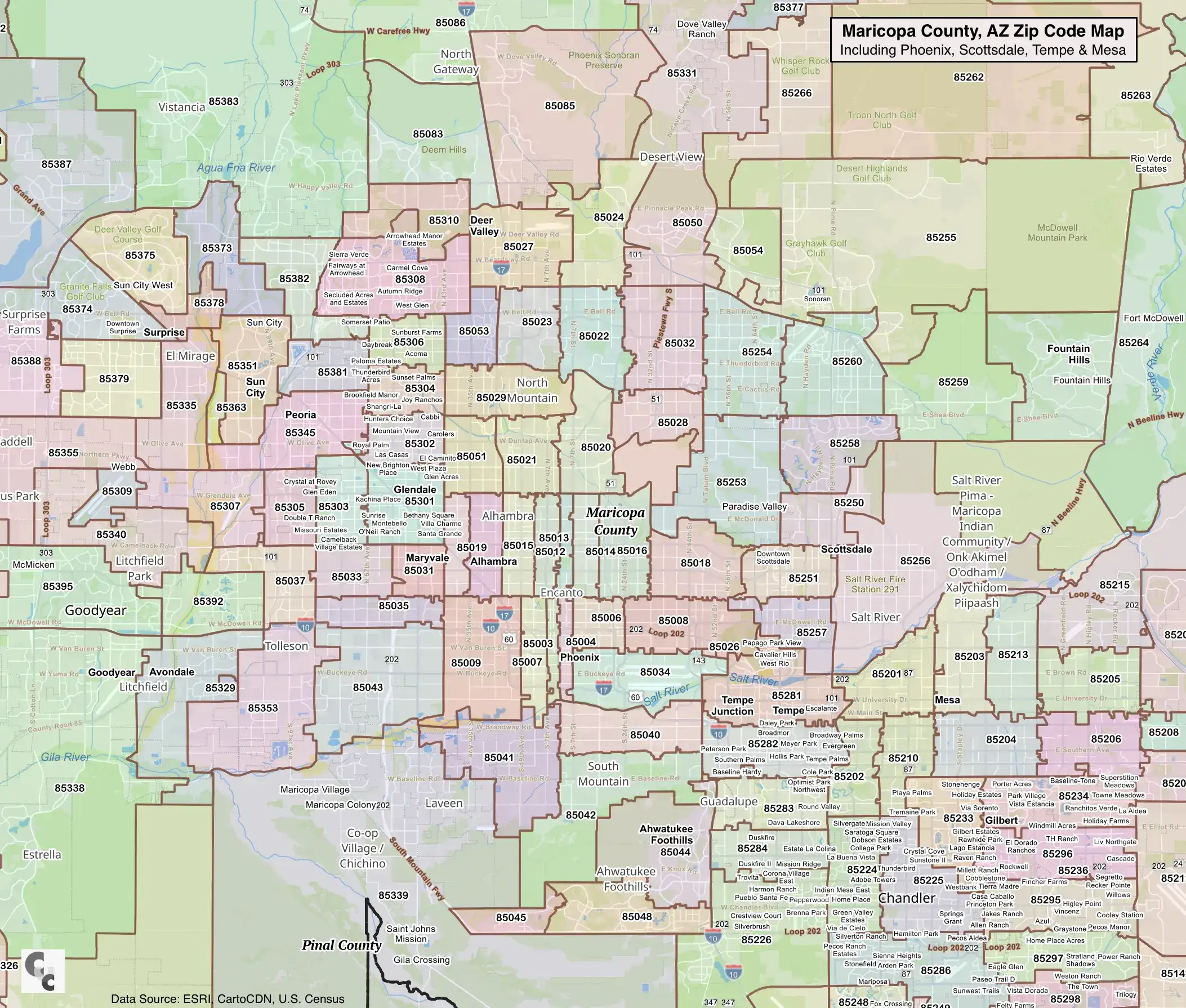 Phoenix AZ Zip Codes Scottsdale And Tempe Zip Code Boundary Map Phoenix AZ Zip Codes Scottsdale And Tempe Zip Code Boundary Map