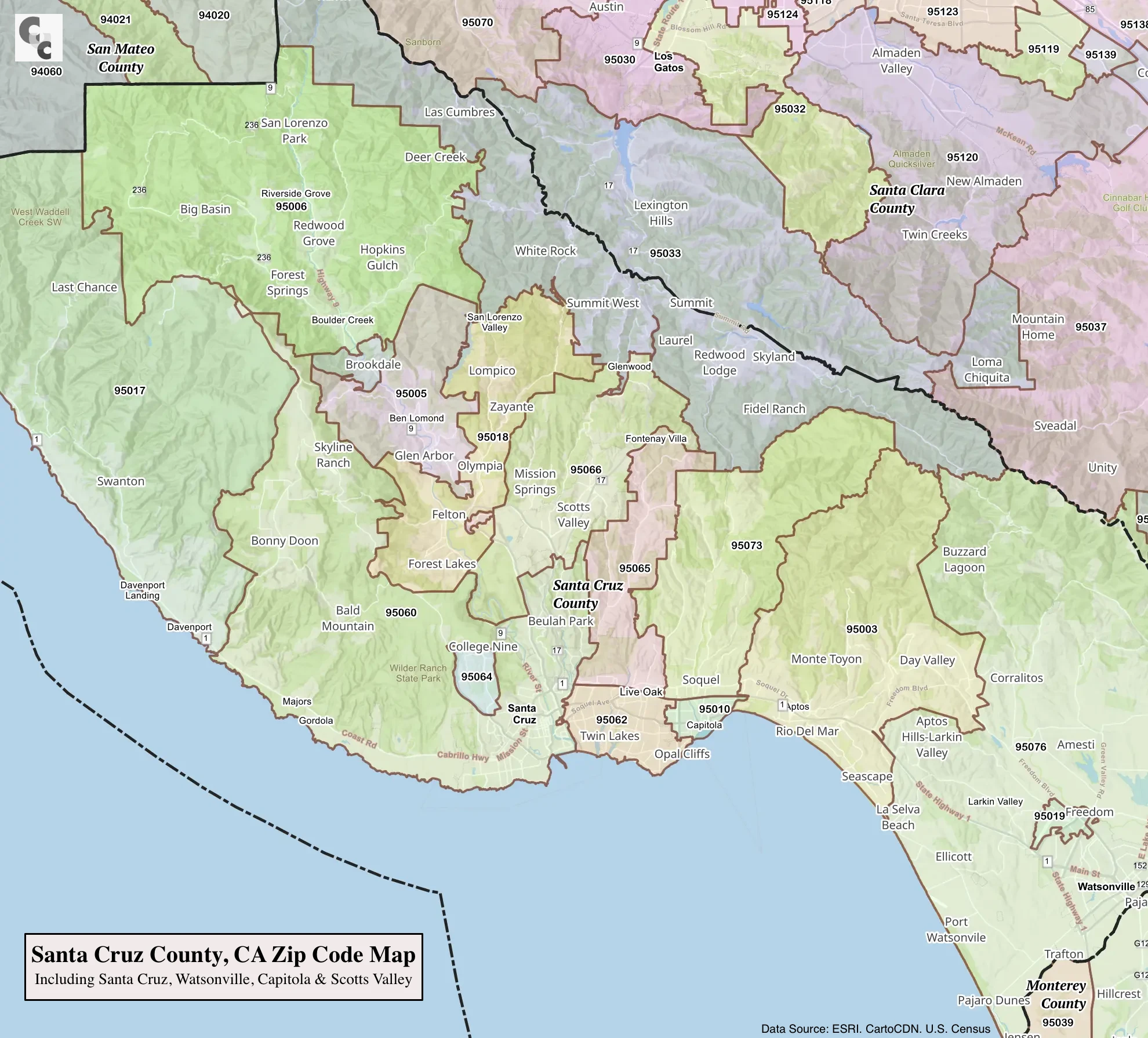 Santa Cruz County Zip Codes Santa Cruz County Zip Codes
