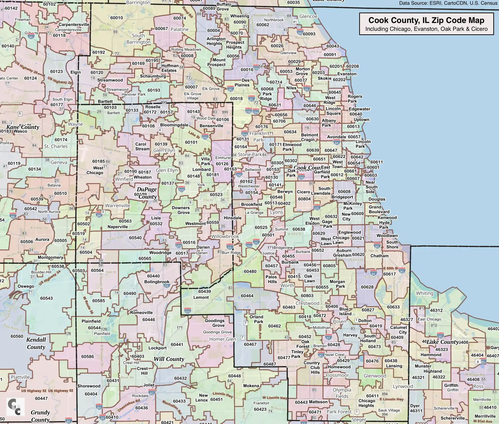 Chicago Zip Code Map — Cook County ZIP Codes (Illinois)
