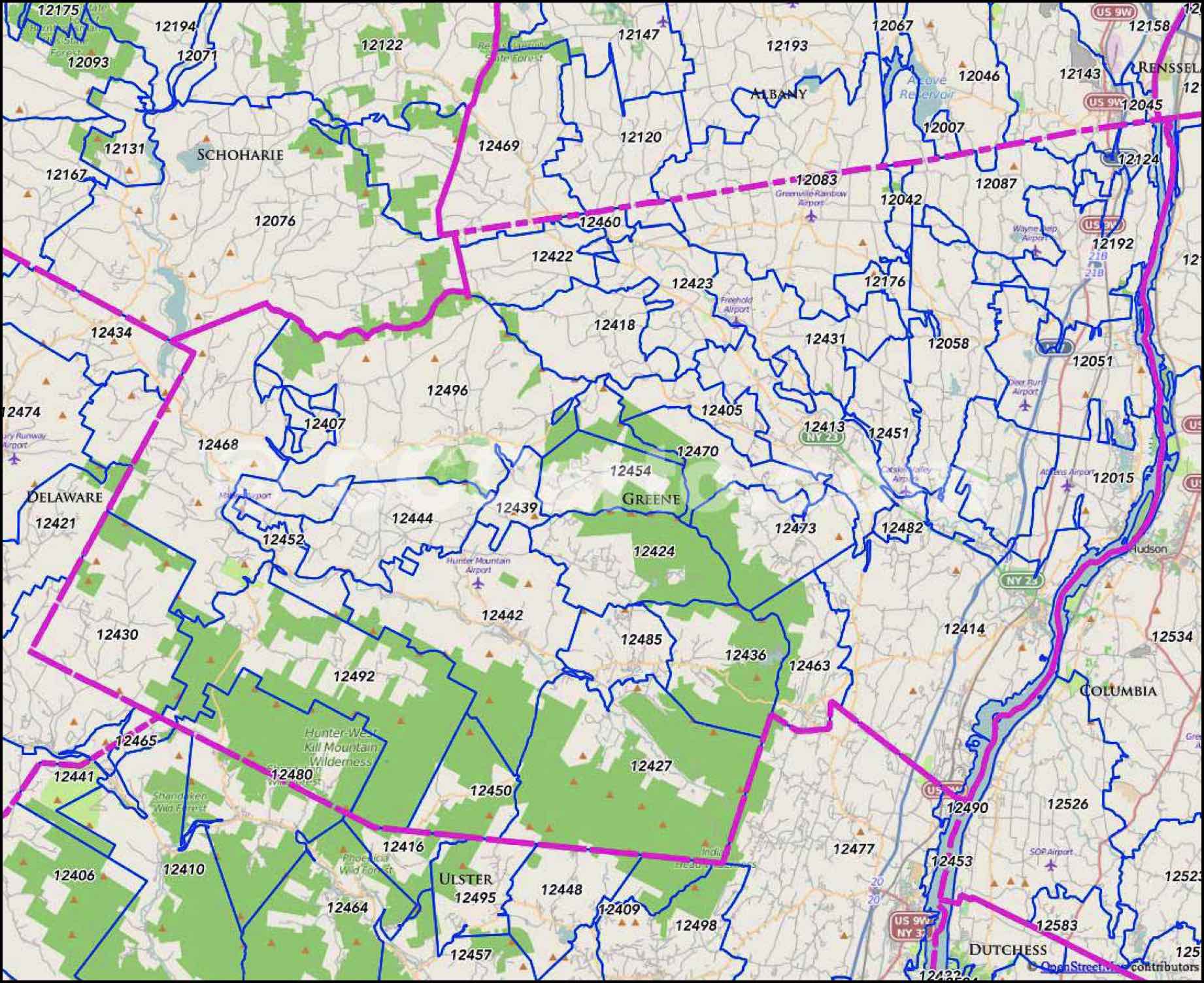 Greene County, NY Zip Codes - Catskill Zip Code Map