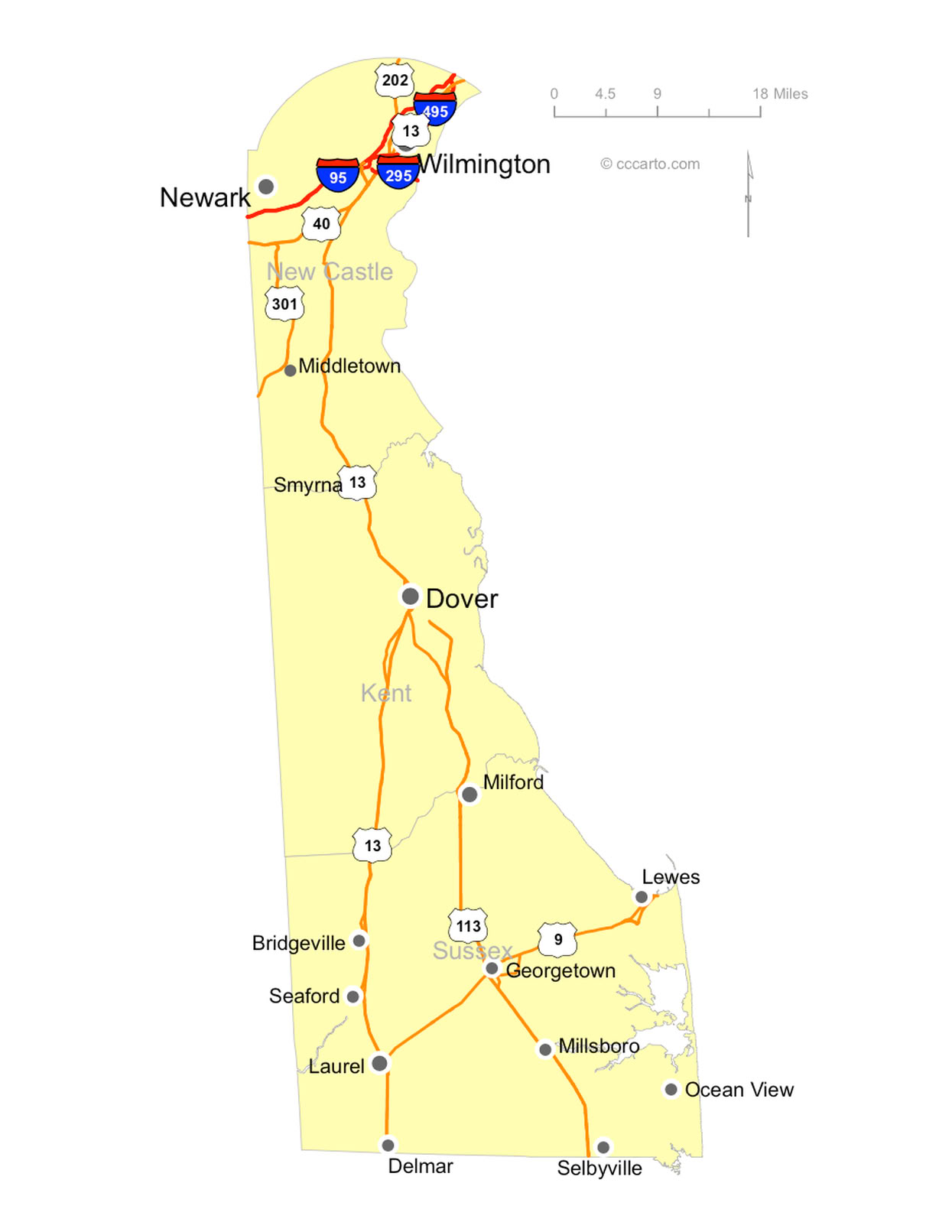 Delaware Roads - Delaware Interstates and Hwys Map - CCCarto.com