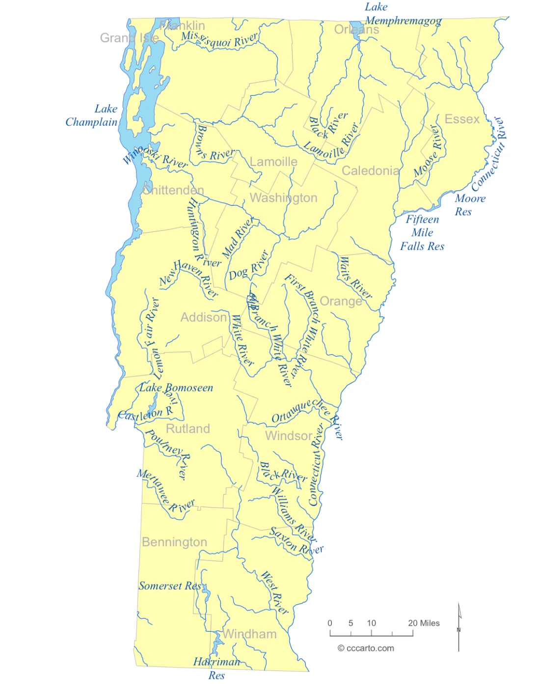 Vermont State Waters Map: Lakes & Rivers